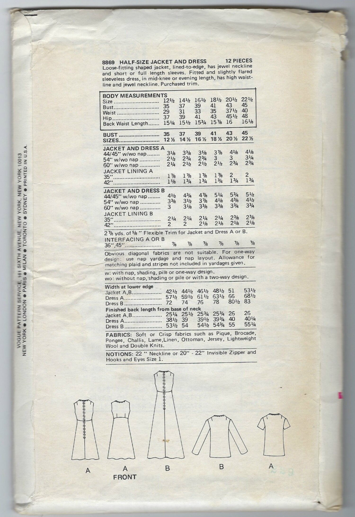 1970's Vogue Sewing Pattern No. 8869 Fit and Flare Sleeveless Dress ...