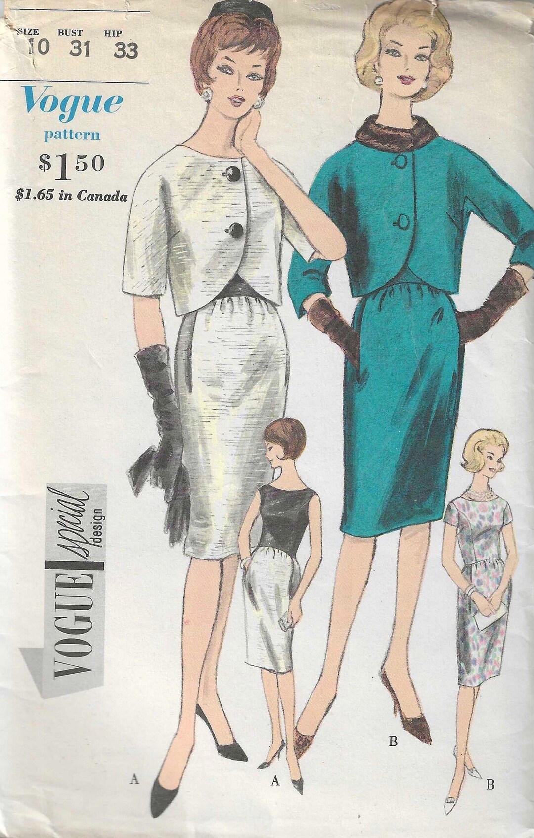 1960's Vogue 4292 Sewing Pattern Dress With Oval Neckline With Cutaway ...