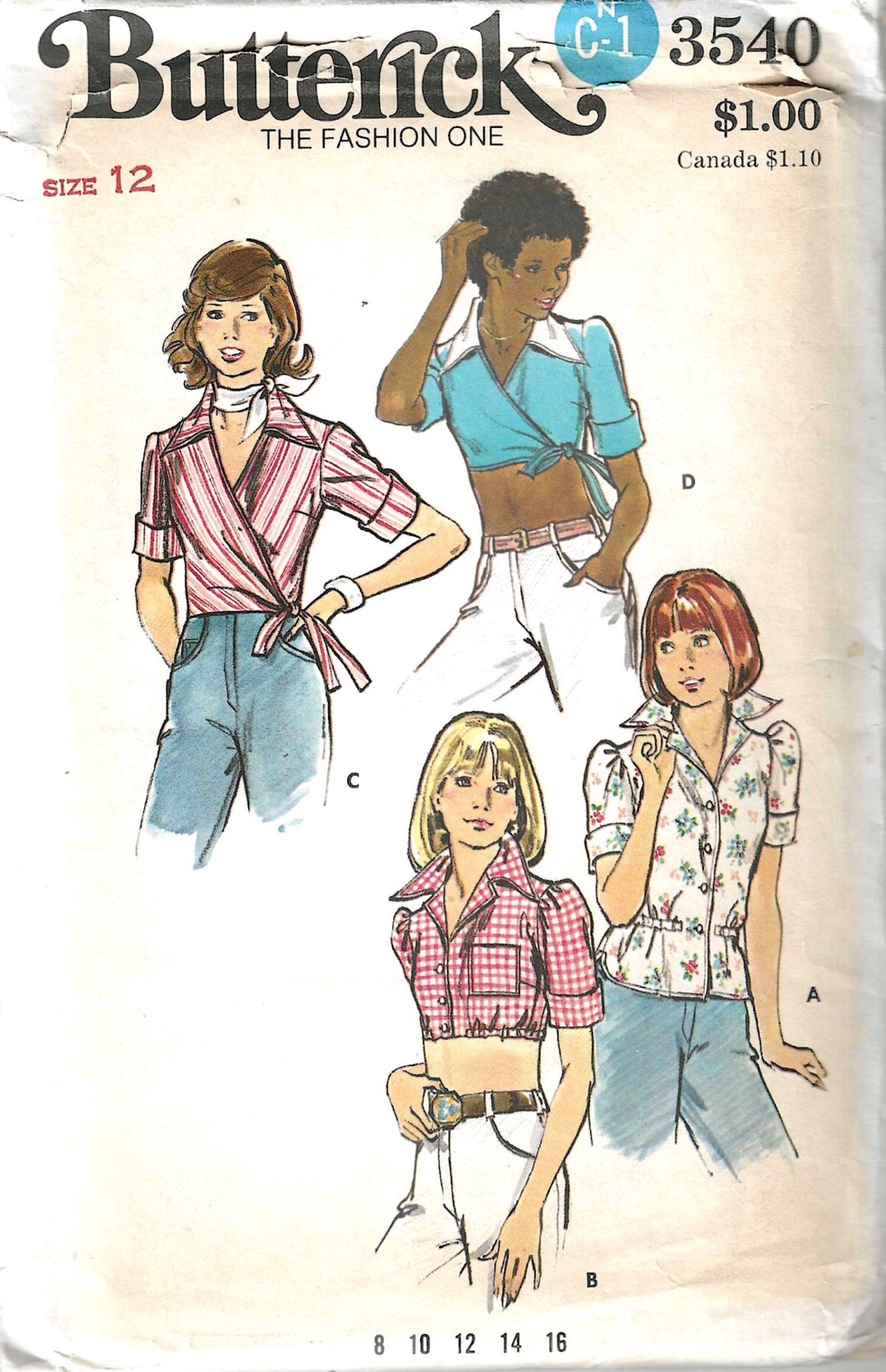 1970's Summer Blouses Butterick 3540 Sewing Pattern Wrap Blouses With ...