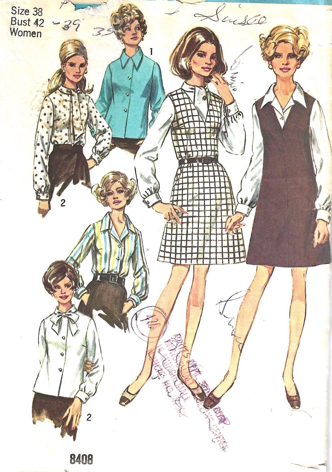1960's V-neck A-line Jumper With Blouses Simplicity Sewing Pattern 8408 ...