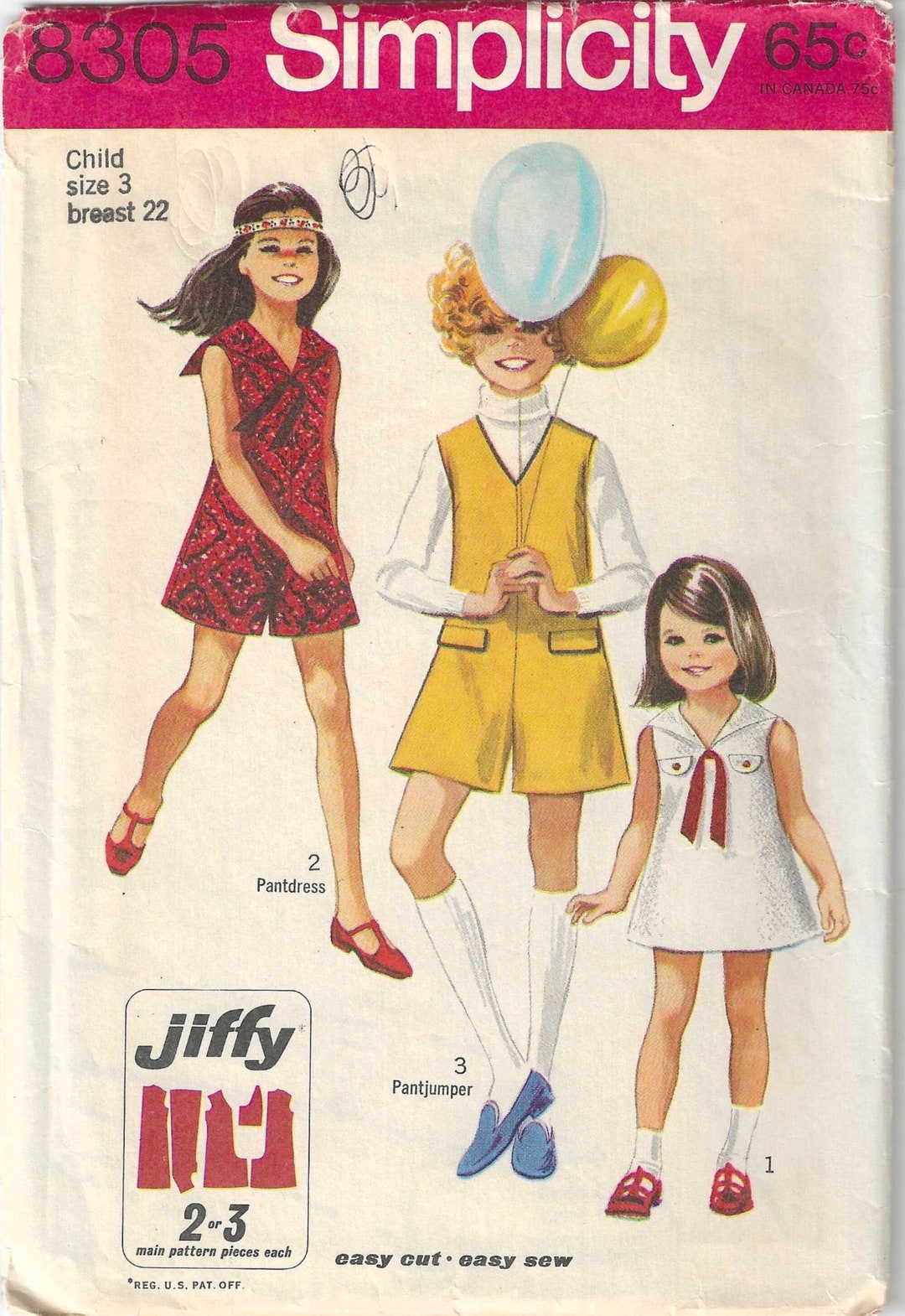 1969 Childrens, Girls Dress and Pant-dress Jiffy Simplicity Sewing ...