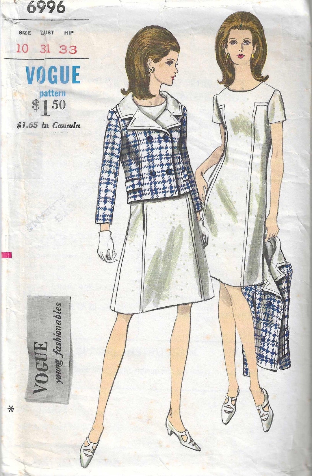 1960's Mod A-line Dress With Double Breasted Jacket Vogue Sewing ...