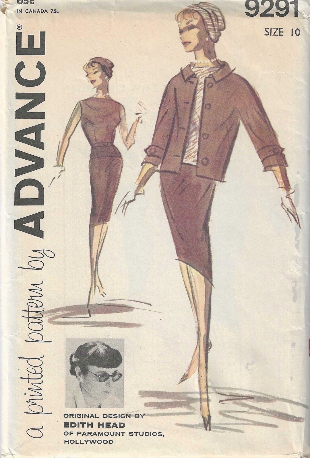 1960's Edith Head Original Design for Advance Sewing Pattern 9291 Suit ...