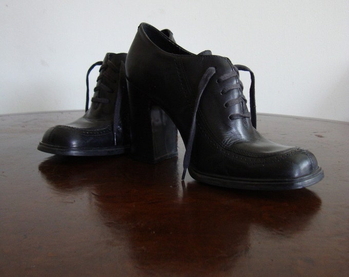 Black Leather Square Toed Shoes With Chunky Heel by Bakers - Etsy