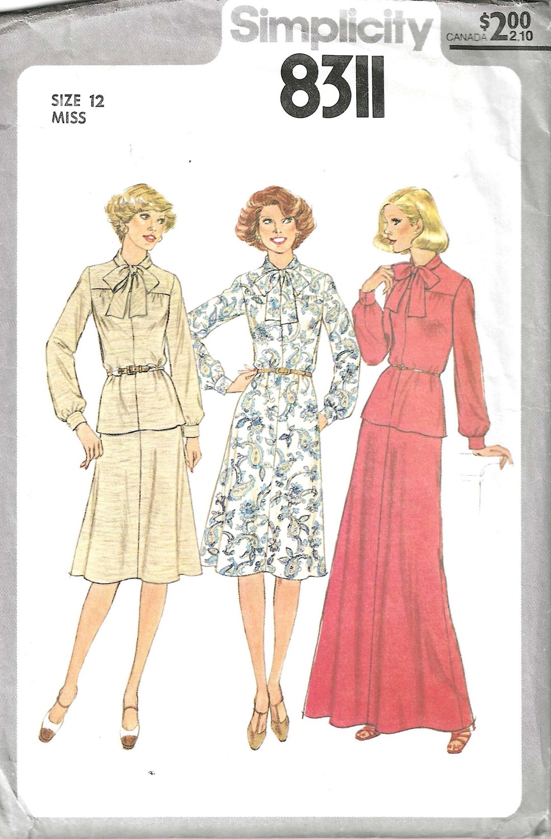 1970's Simplicity 8311 Sewing Pattern Dress or Blouse & Skirt Street or ...