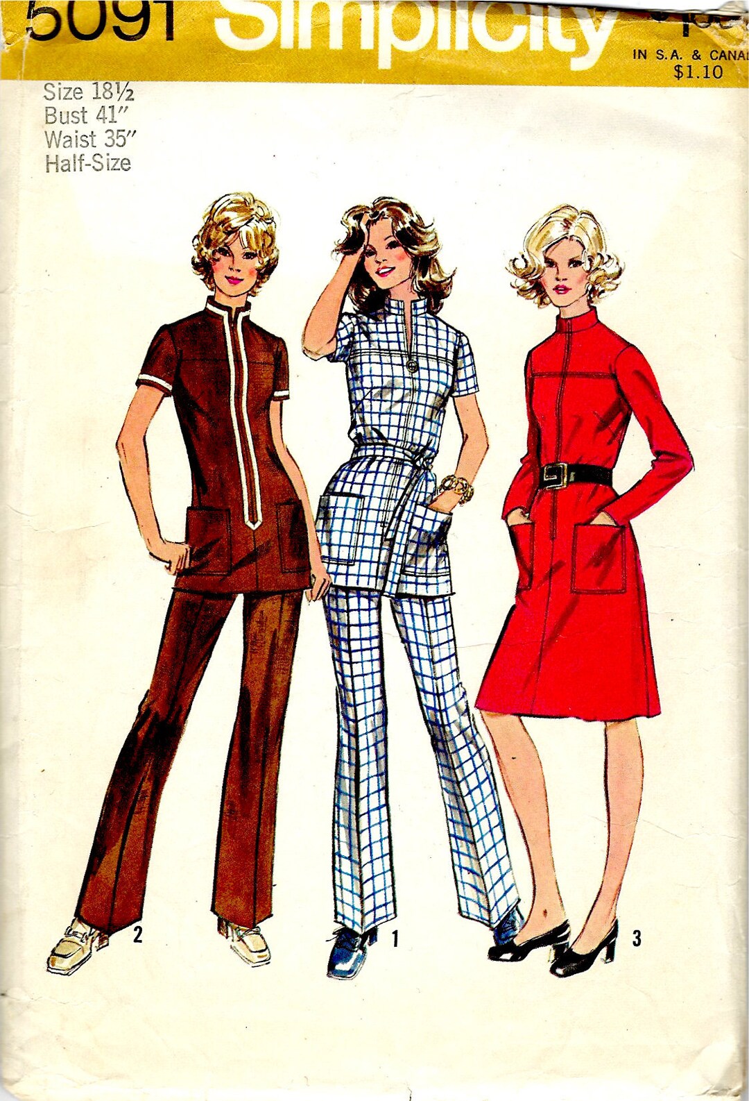 1970's Simplicity Sewing Pattern No. 5091 Dress or Tunic With Front ...