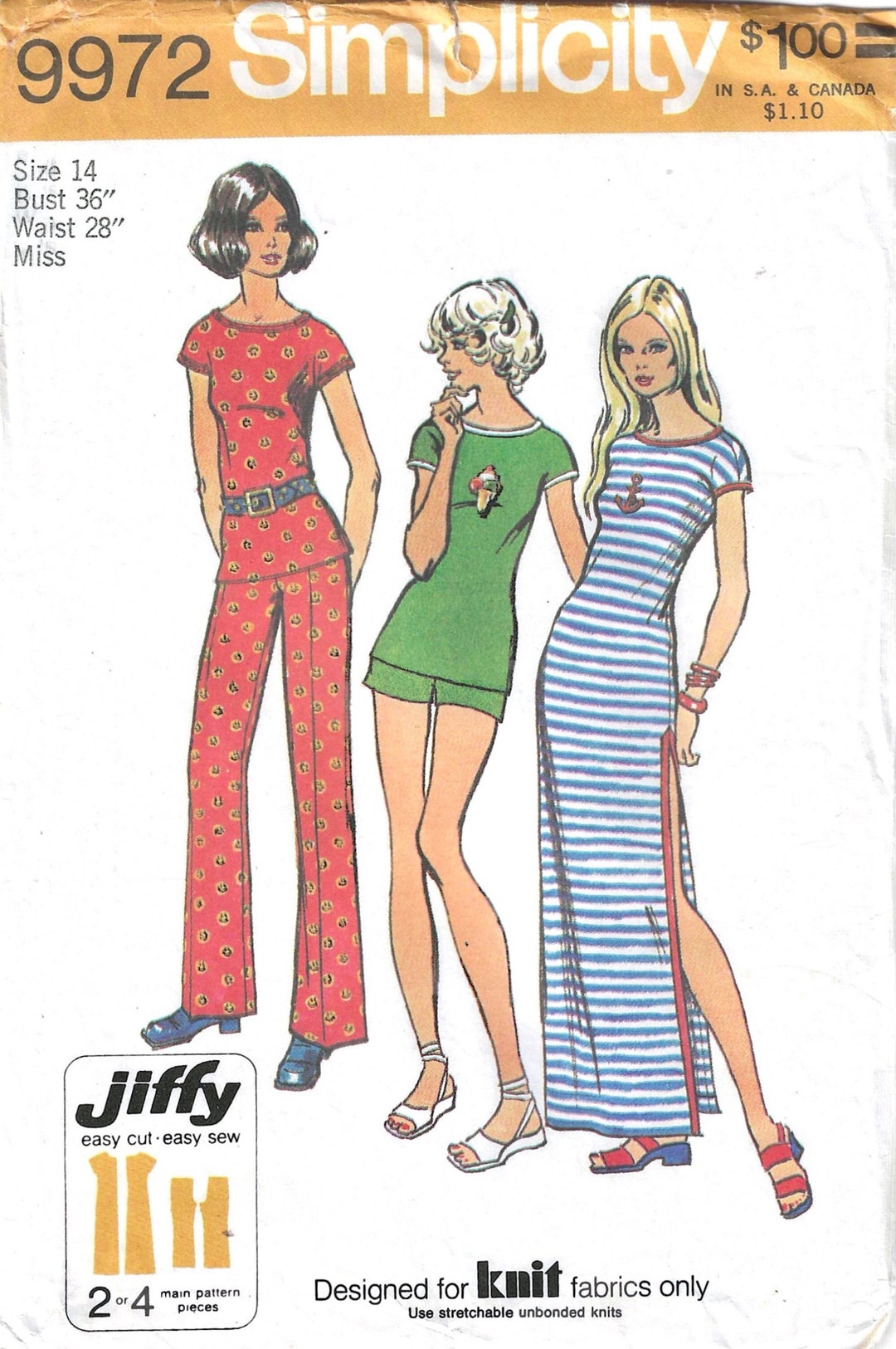 1970's Jiffy Simplicity Sewing Pattern 9972 Maxi Slim Dress With Side ...