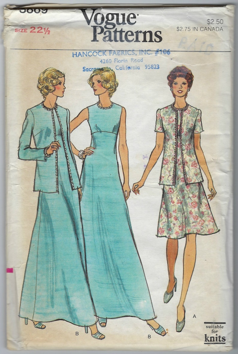 1970's Vogue Sewing Pattern No. 8869 Fit and Flare Sleeveless Dress ...