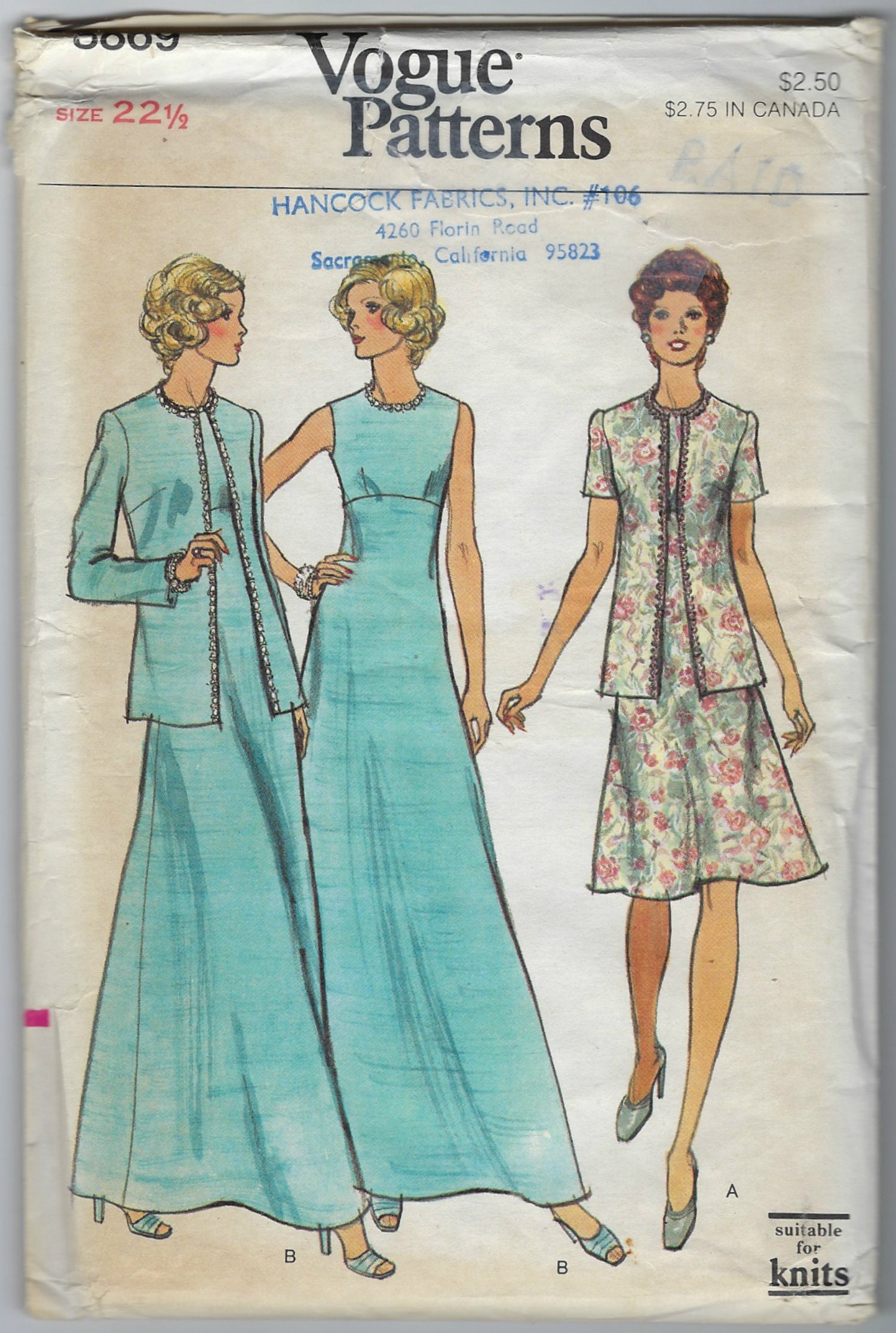 1970's Vogue Sewing Pattern No. 8869 Fit and Flare Sleeveless Dress ...