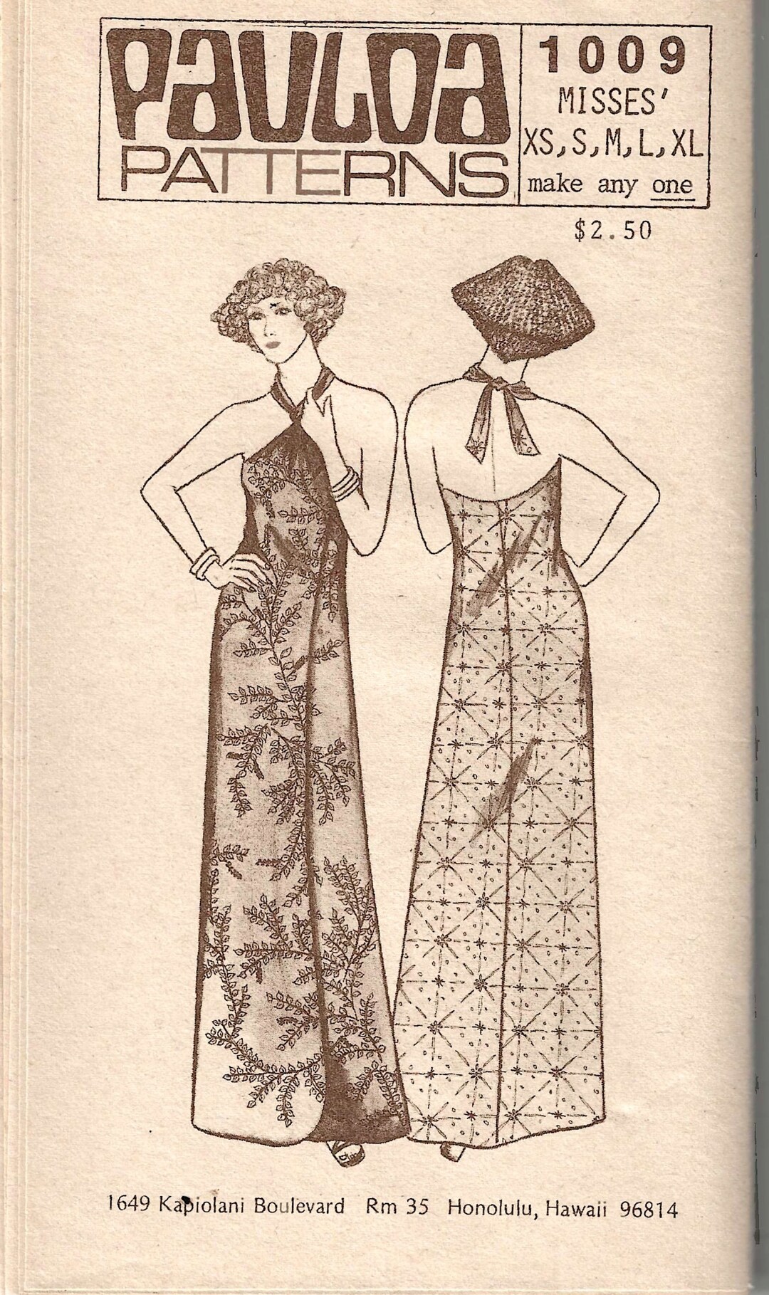 1970's Maxi Hawaiian Halter Wrap Dress Muumuu Pauloa Patterns No. 1009 ...