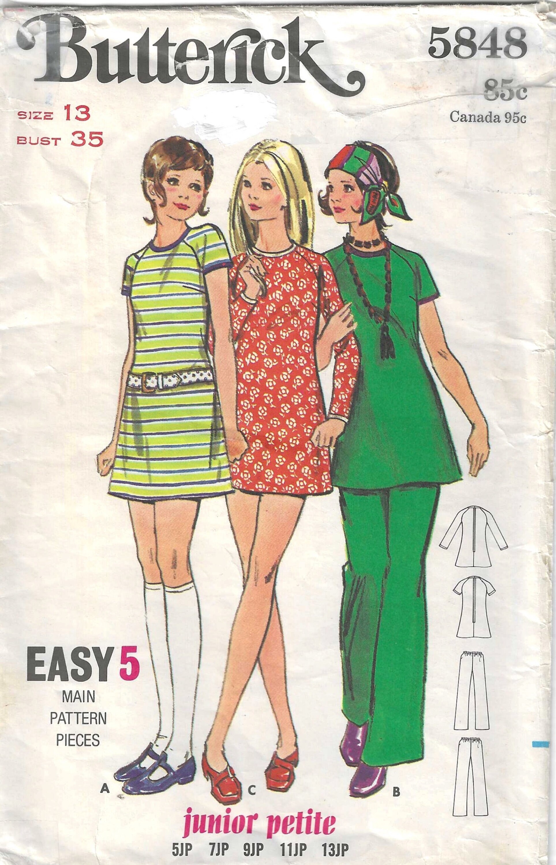 1970's Butterick Sewing Pattern No. 5848 Mini-dress With Raglan Sleeves ...