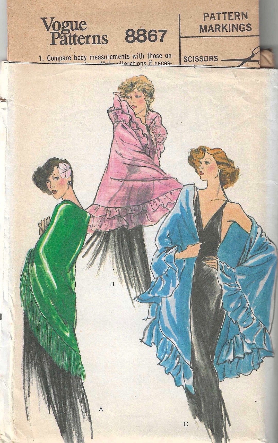 1970's Vogue 8867 Sewing Pattern for Evening Wraps Romantic Triangular ...