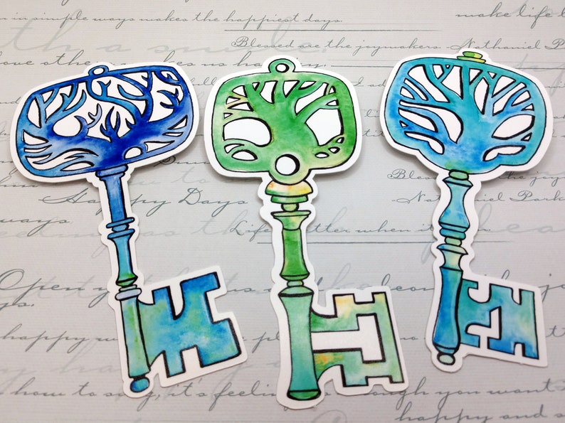 Skeleton Key Bookmark Laminated Watercolor Trees Book Worm - Etsy