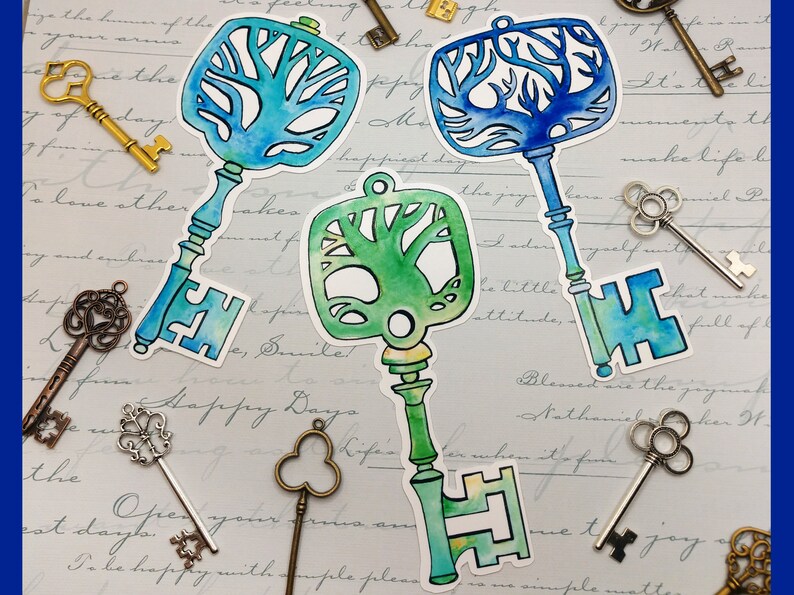 Skeleton Key Bookmark Laminated Watercolor Trees Book Worm - Etsy