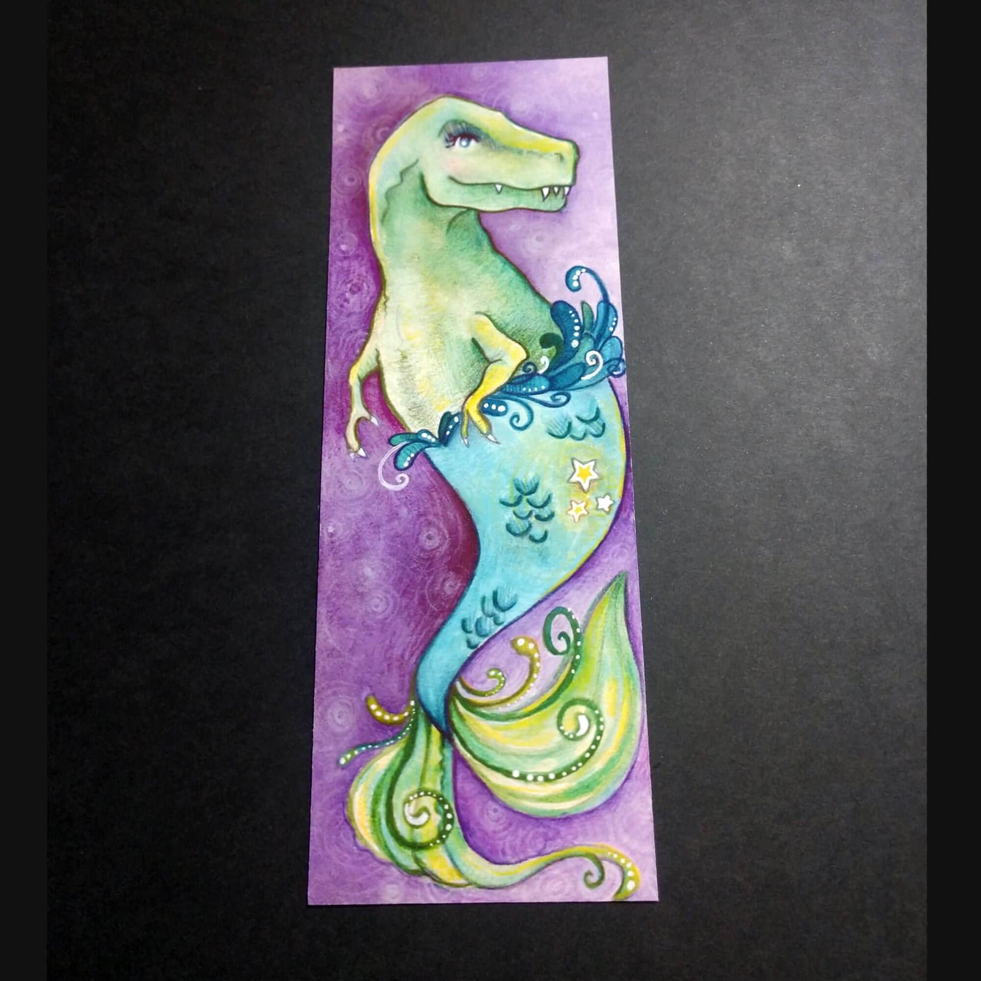 Dinosaur Mermaid, Magical Tyrannosaurus Rex, Watercolor Bookmark - Etsy
