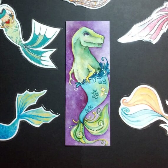 Dinosaur Mermaid Magical Tyrannosaurus Rex Watercolor | Etsy