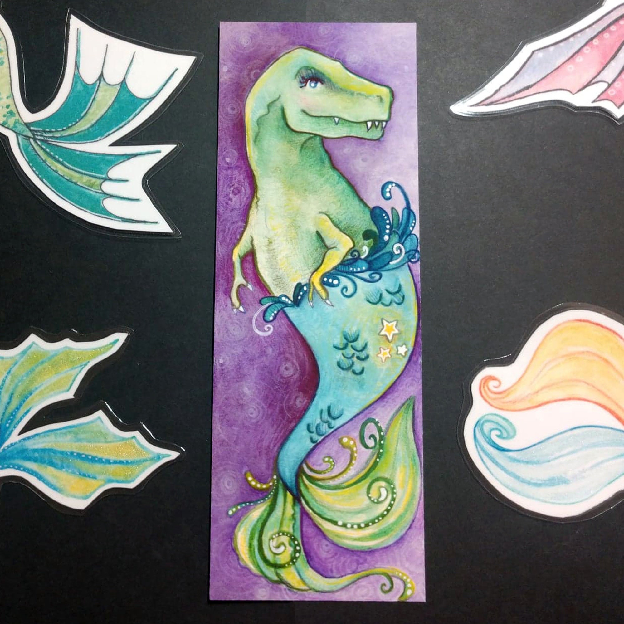 Dinosaur Mermaid, Magical Tyrannosaurus Rex, Watercolor Bookmark - Etsy