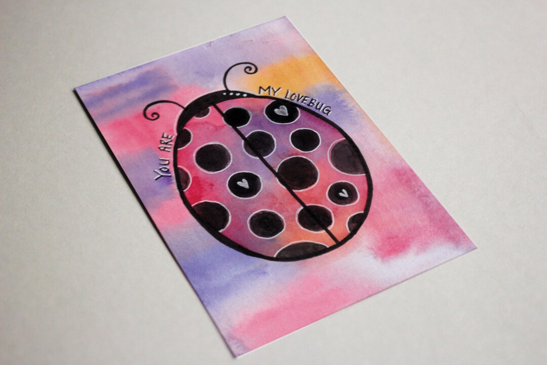 Printable Love Bug Watercolor Greeting Card, Lady Bug Instant Greeting ...
