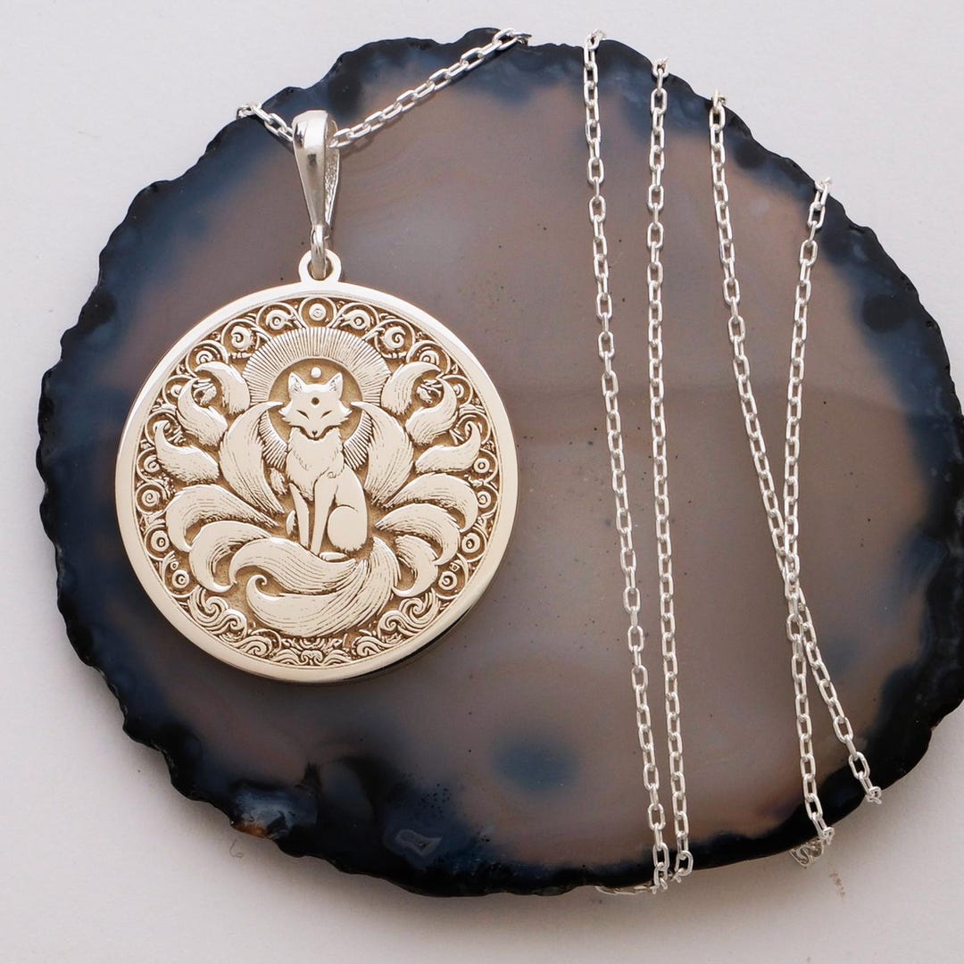 14k Solid Gold Kitsune Necklace Pendant - Gold Plated Japanese Fox ...
