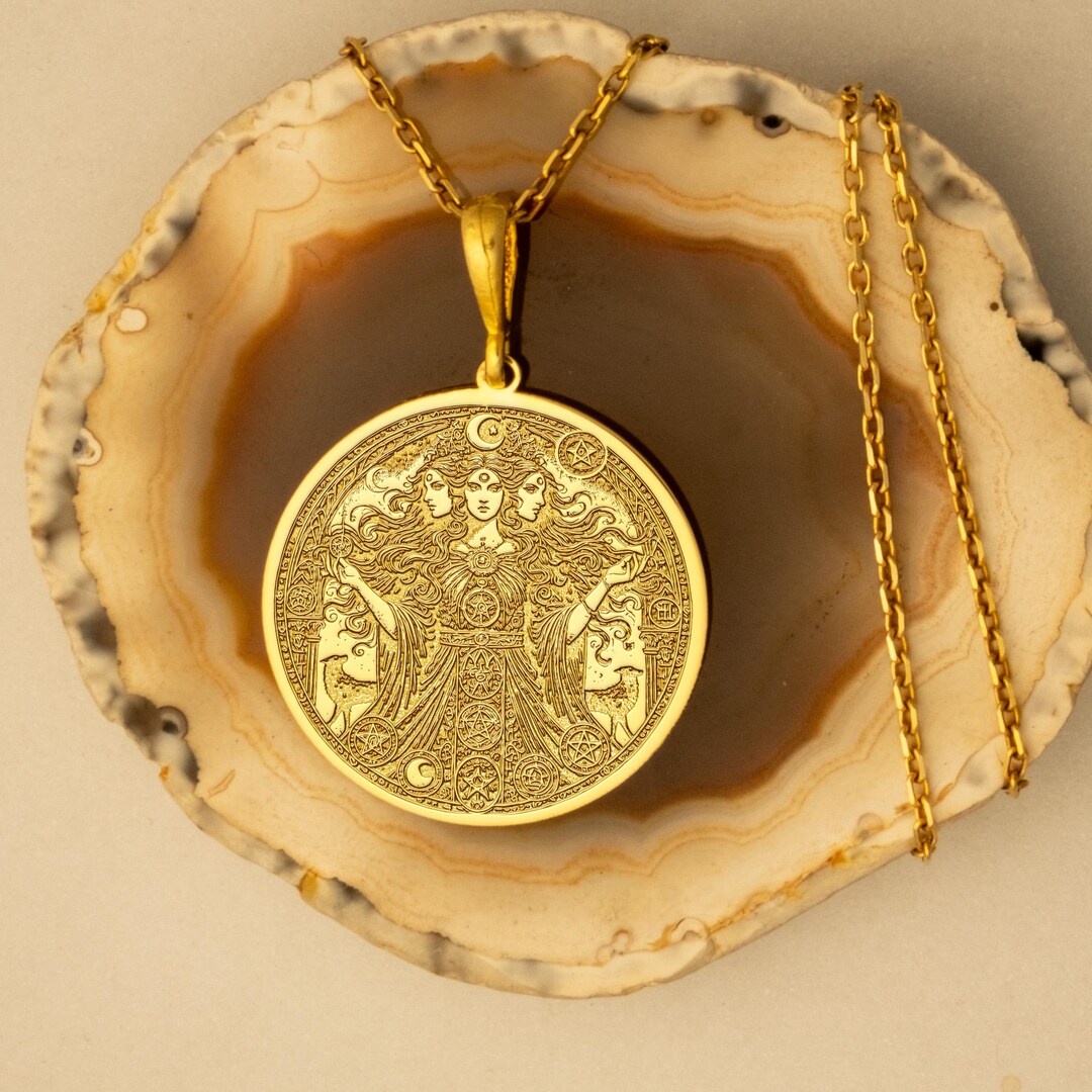 14k Solid Gold Hecate Pendant, Triple Moon Goddess (silver or Gold) - Etsy