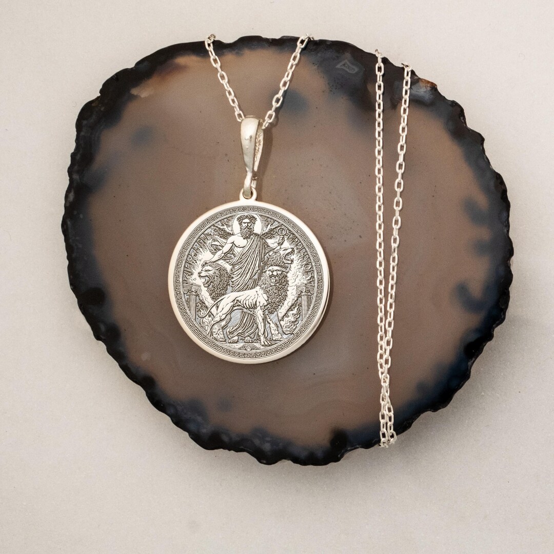 Gold Plated Hades and Cerberus Medallion Necklace - Greek Underworld ...