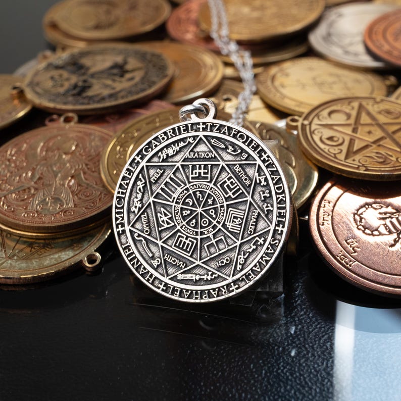 Archangel Sigil Pendant: Oxidized Silver Spiritual Protection Necklace ...
