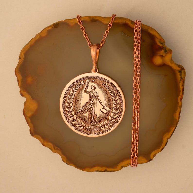 14k Solid Gold Virtus Sola Nobilitat Pendant: Stoic Latin Jewelry (gold ...