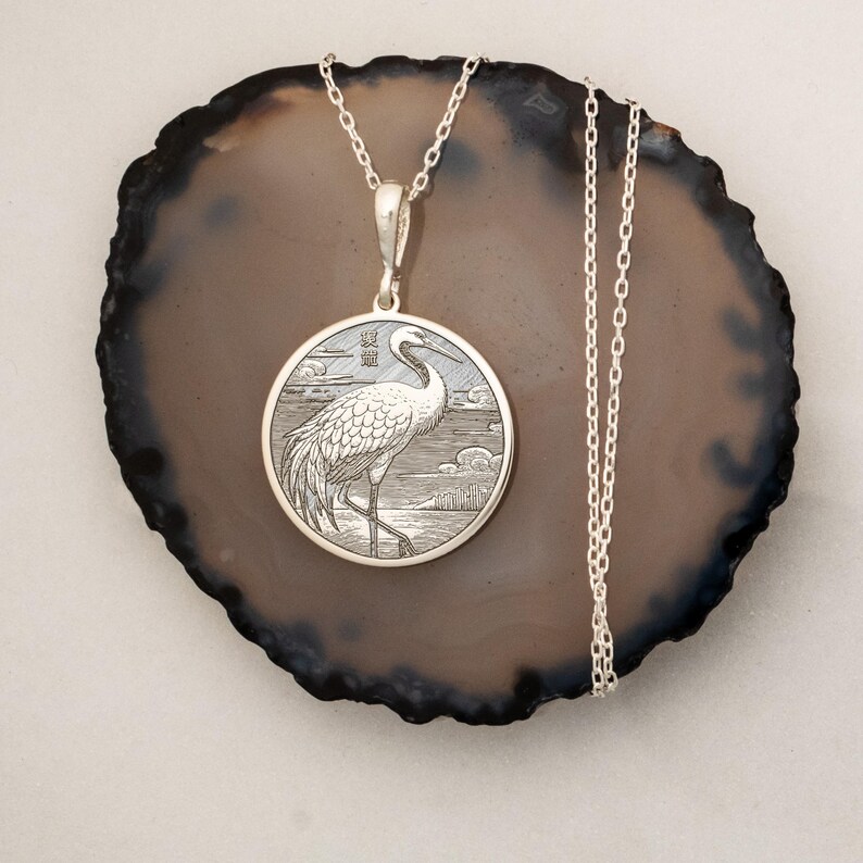 14k Solid Gold Crane Necklace: Sacred Turna Bird Design - Sterling ...