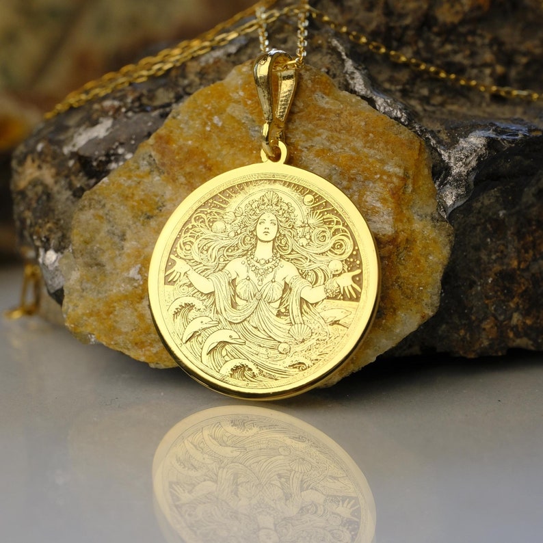 14k Solid Gold Calypso Sea Goddess Necklace - Gold Plated Ocean ...