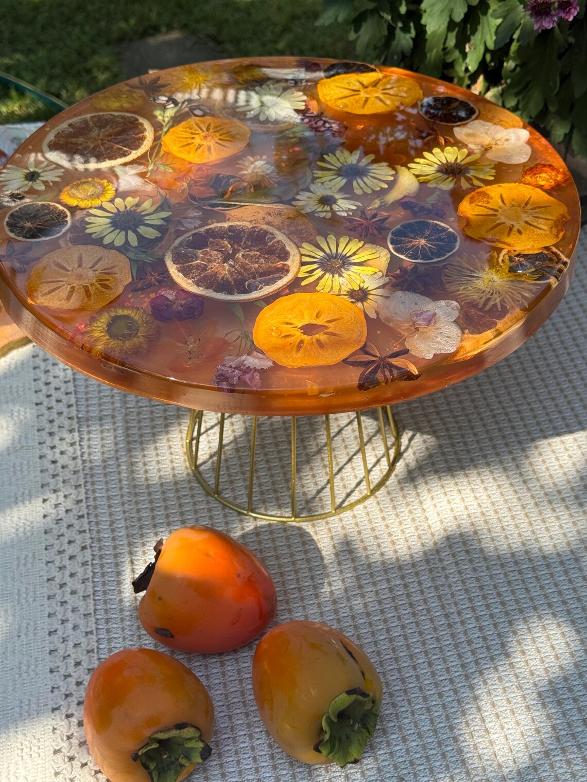 Handmade Dried Flower Cake Stand, Decorative Fruit Display Shiny Sunny ...