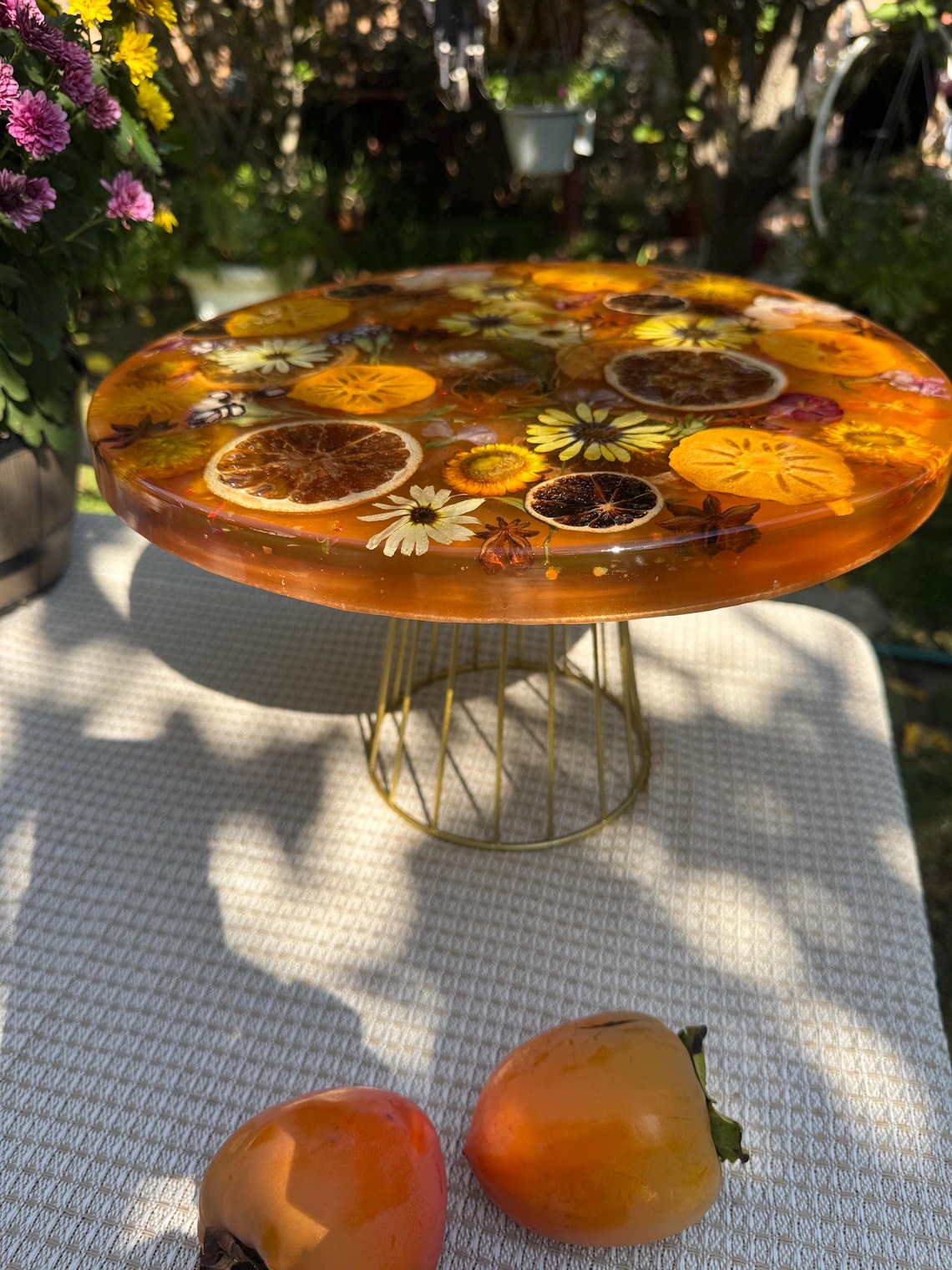 Handmade Dried Flower Cake Stand, Decorative Fruit Display Shiny Sunny ...