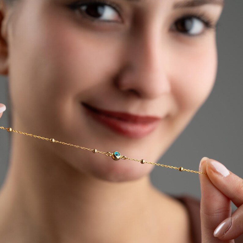 Evil Eye Ball Chain Necklace, 14K Gold Turkish Evil Eye Pendant, Nazar ...