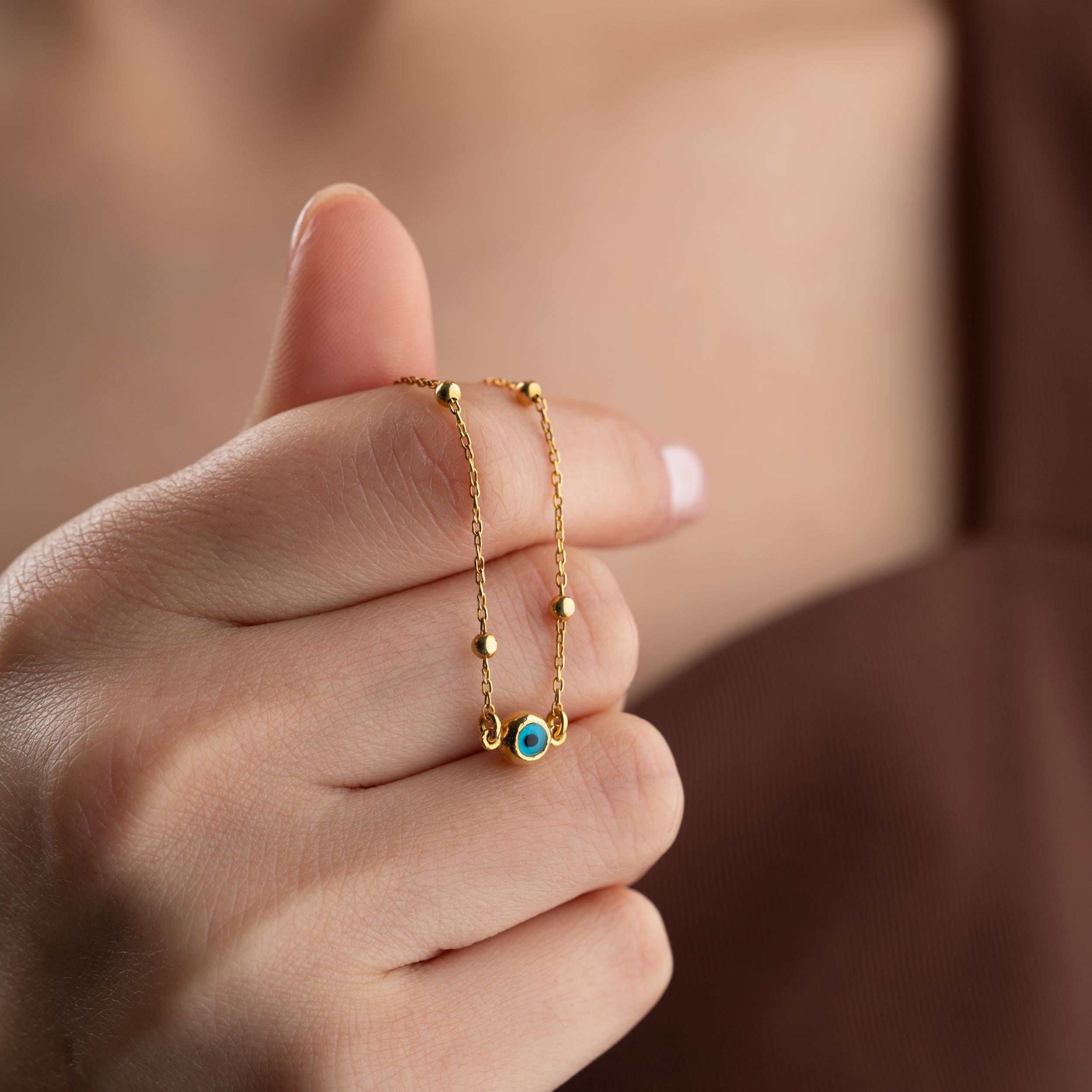 Evil Eye Ball Chain Necklace, 14K Gold Turkish Evil Eye Pendant, Nazar ...