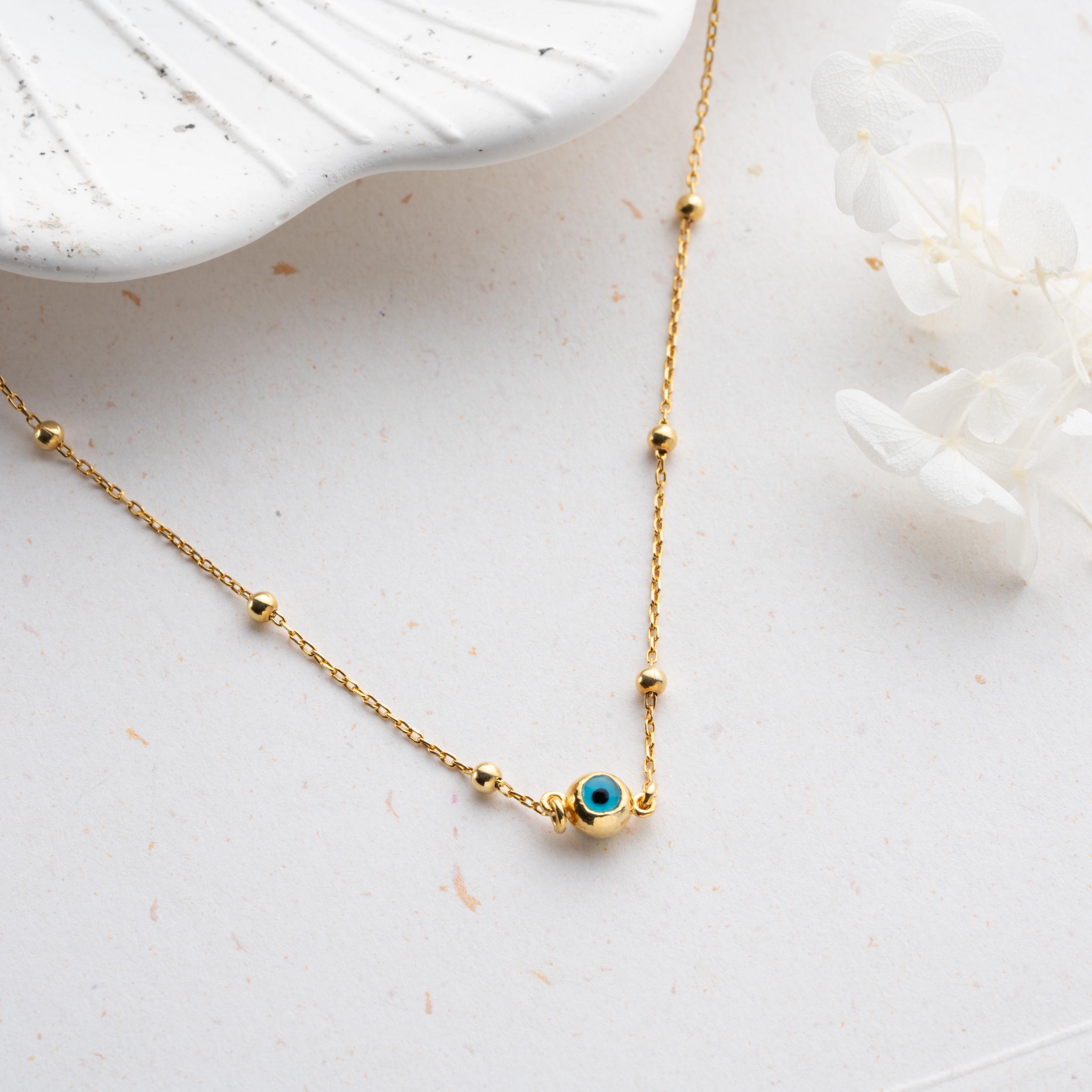 Evil Eye Ball Chain Necklace, 14K Gold Turkish Evil Eye Pendant, Nazar ...