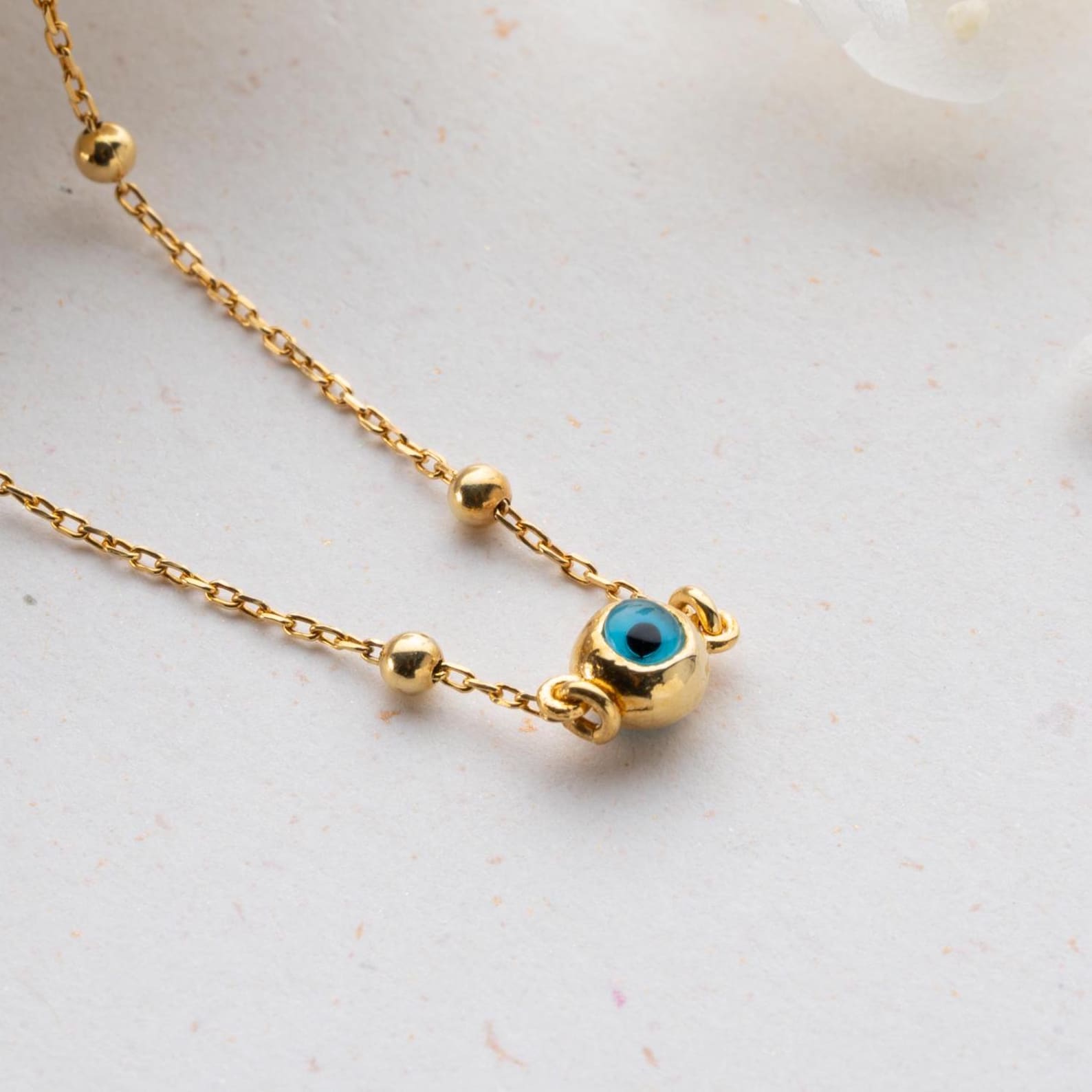 Evil Eye Ball Chain Necklace, 14K Gold Turkish Evil Eye Pendant, Nazar ...