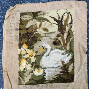 Swan Cross Stitch Finished Needlepoint Tapestry Completed Decor Antique ...