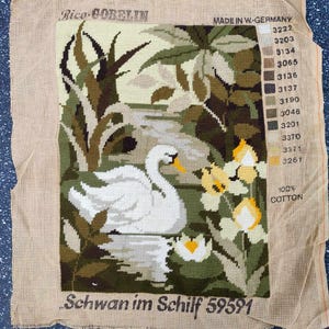 Swan Cross Stitch Finished Needlepoint Tapestry Completed Decor Antique ...