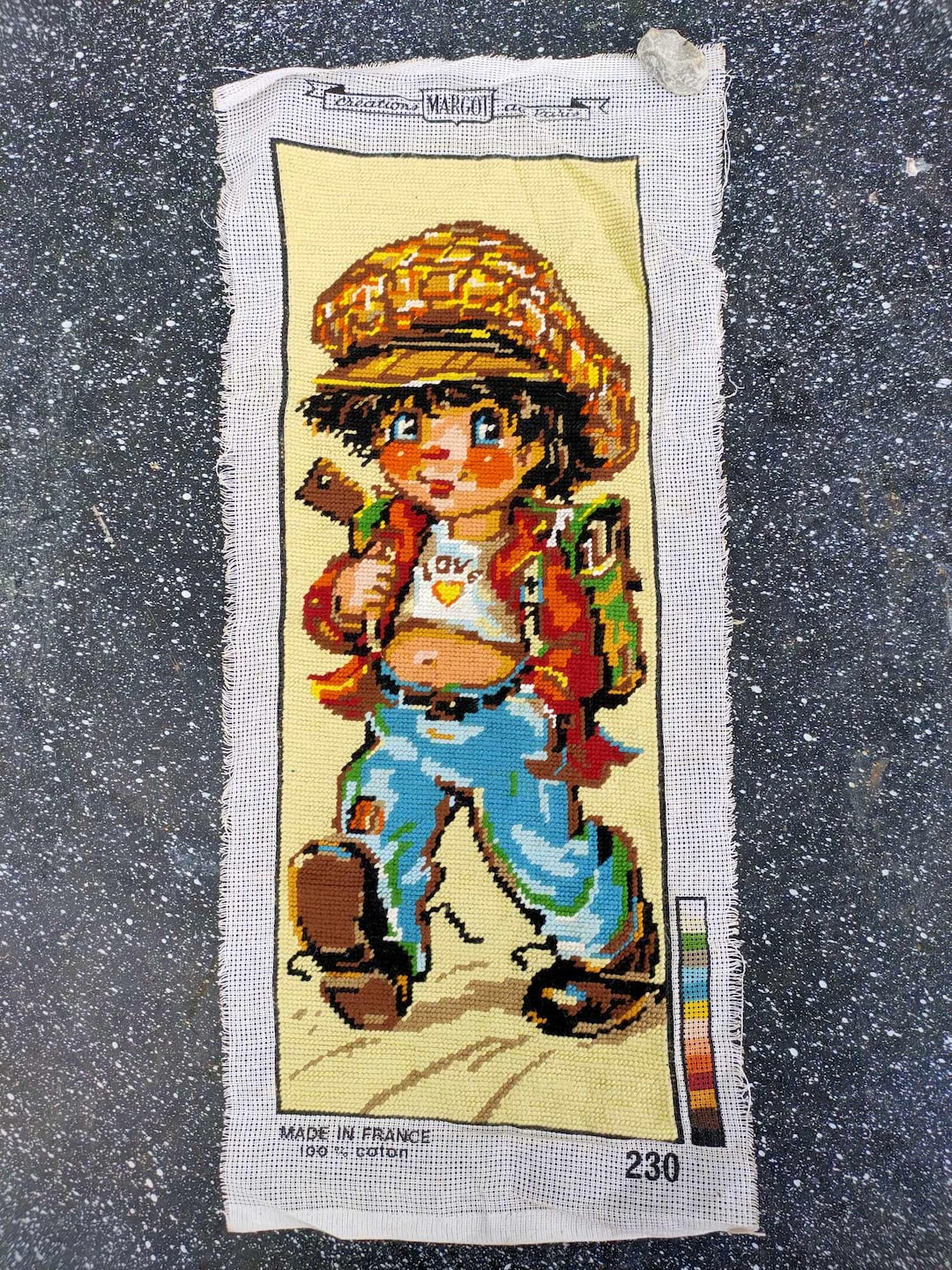 Vintage Cute Boy Cross Stitch Finished Needlepoint Tapestry Canvas ...