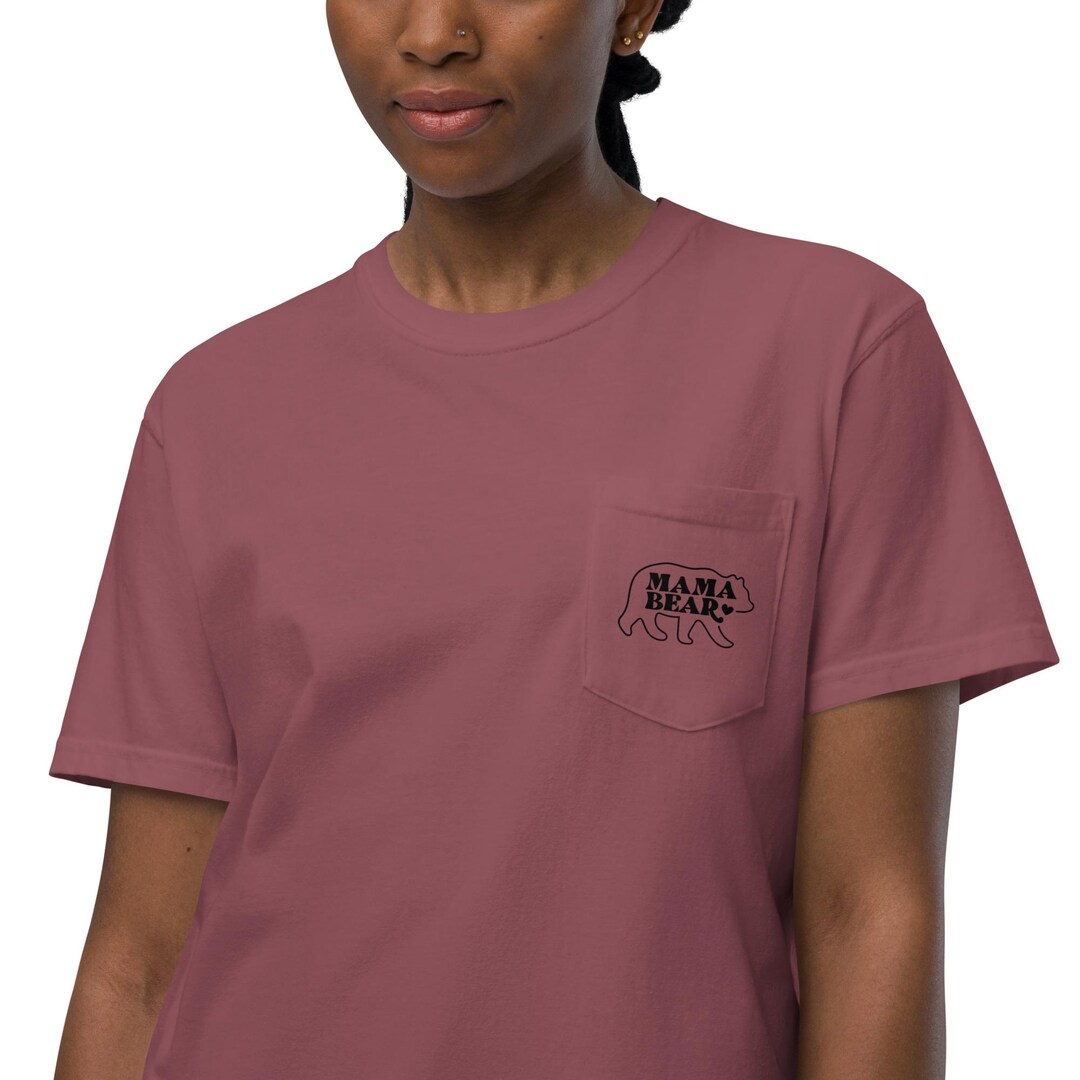 Mama Bear Pocket T-shirt, Minimalist Mom Graphic Tee, Cute Motherhood ...