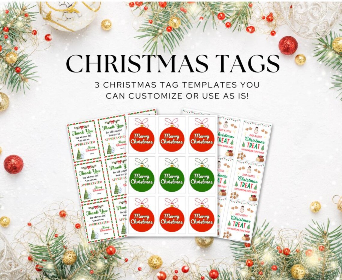 Editable Christmas Gift Tags, Merry Christmas Holiday Tags, Christmas ...