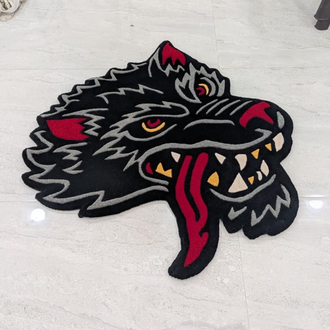 Wolf Rug, Tufted Handmade Carpet, Tattoo Style Art, Funky Cool Decor ...