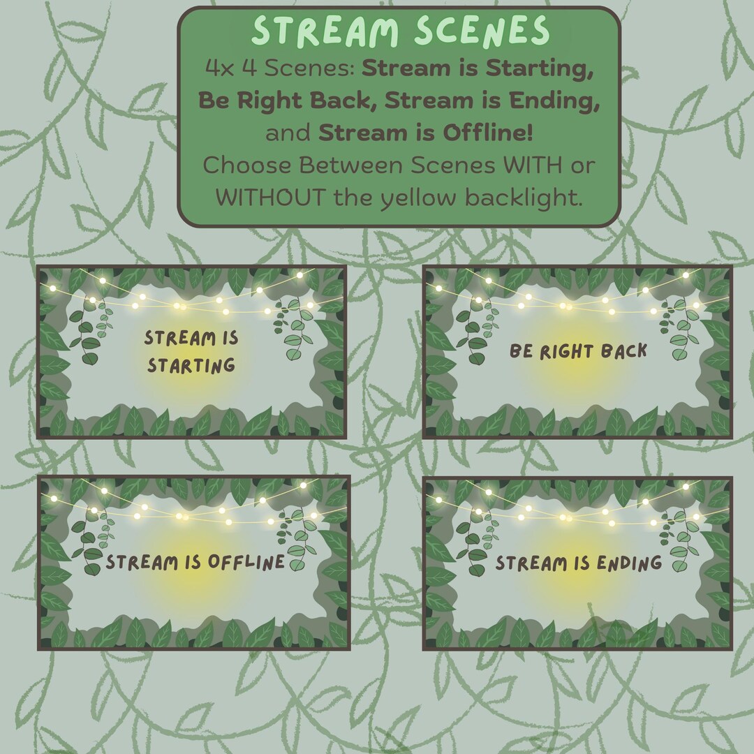 Twitch Simple 4x Animated Stream Scenes: "green Ivy" ~ Starting, Brb ...