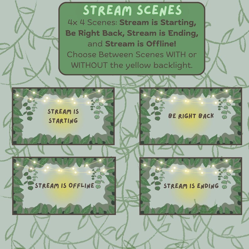 Twitch Simple 4x Animated Stream Scenes: "green Ivy" ~ Starting, Brb ...