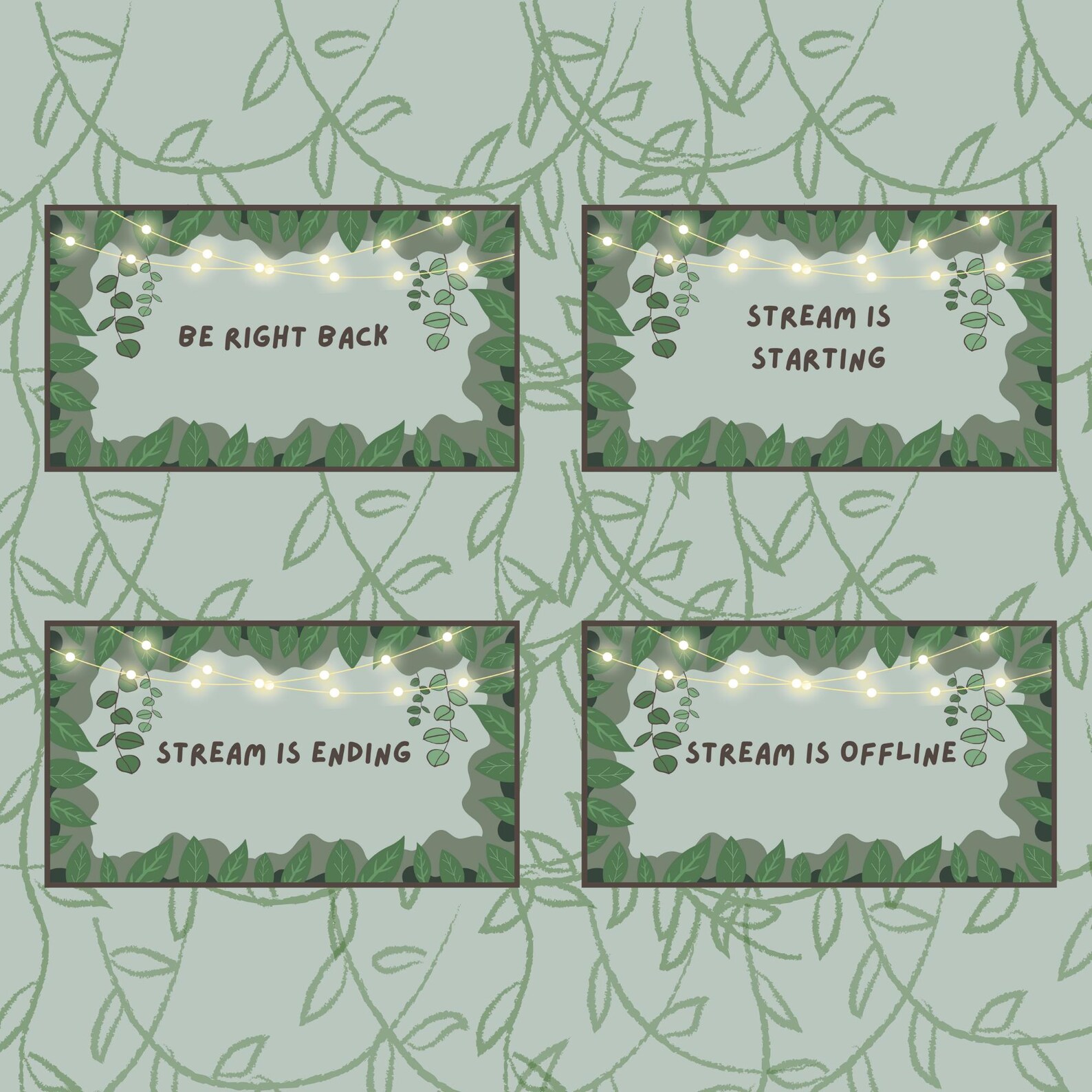 Twitch Simple 4x Animated Stream Scenes: "green Ivy" ~ Starting, Brb ...