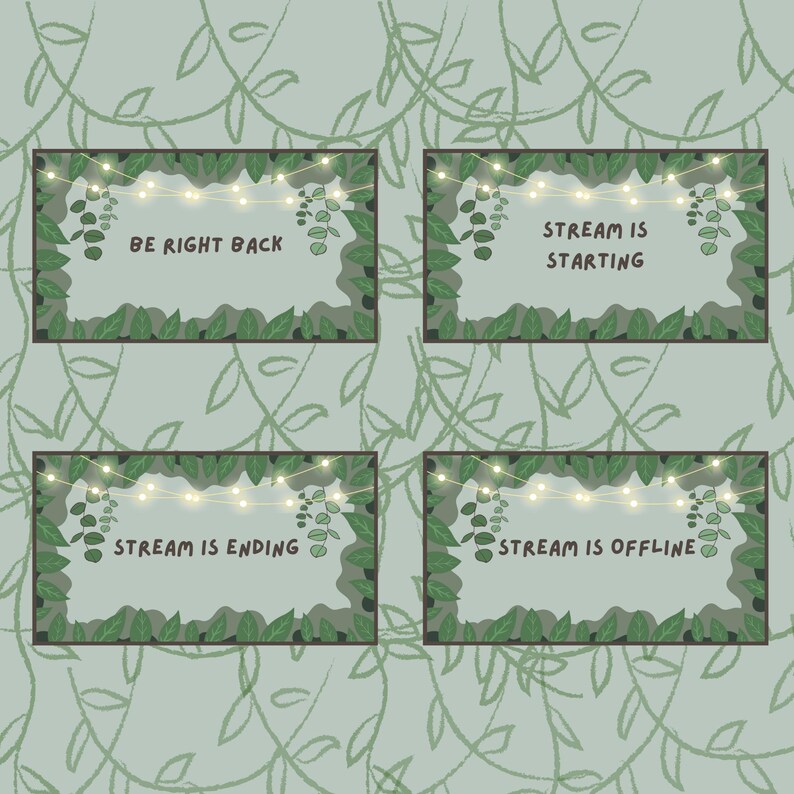 Twitch Simple 4x Animated Stream Scenes: "green Ivy" ~ Starting, Brb ...