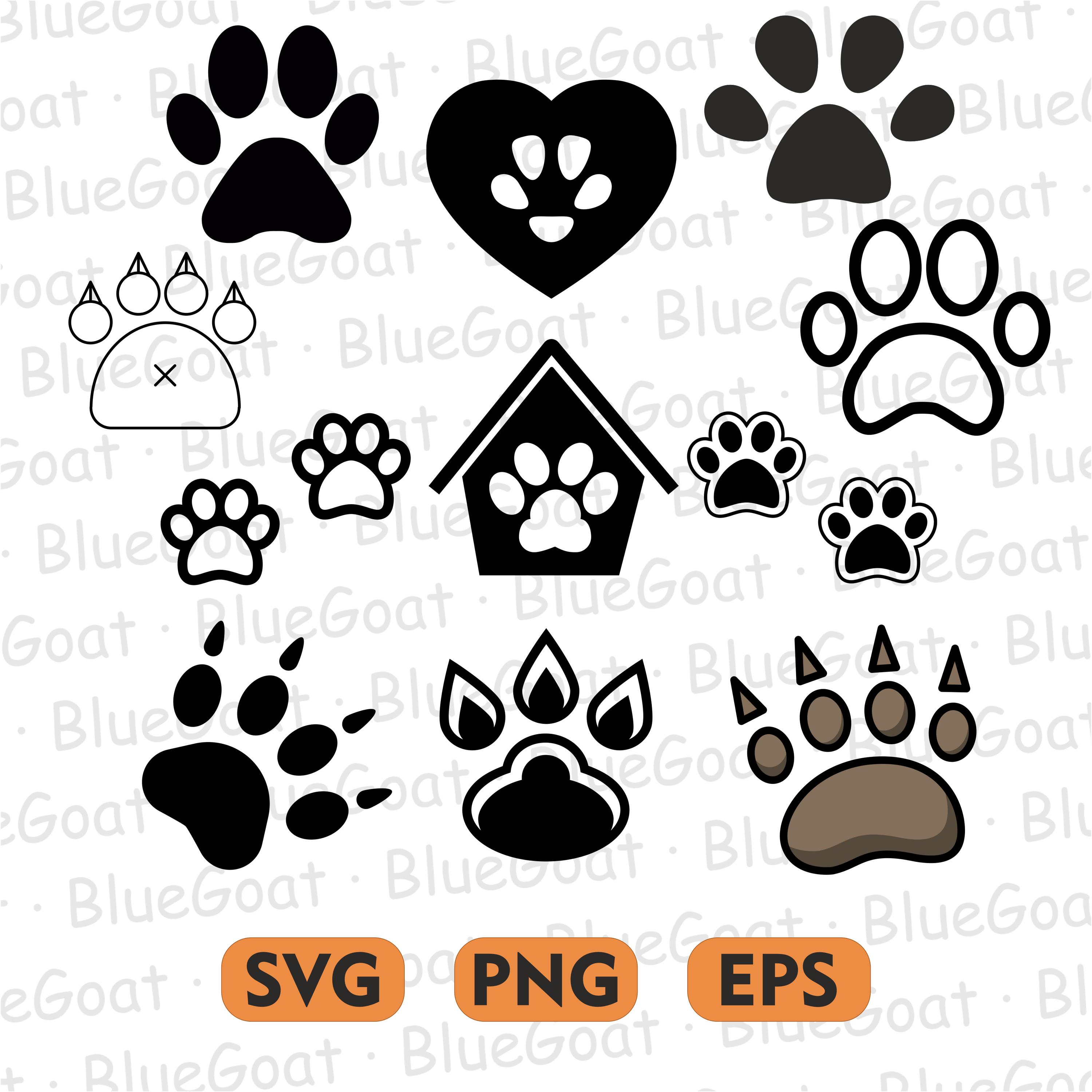 Pet Paw Print SVG Bundle: Dog Cat Footprint Clipart (digital Download ...