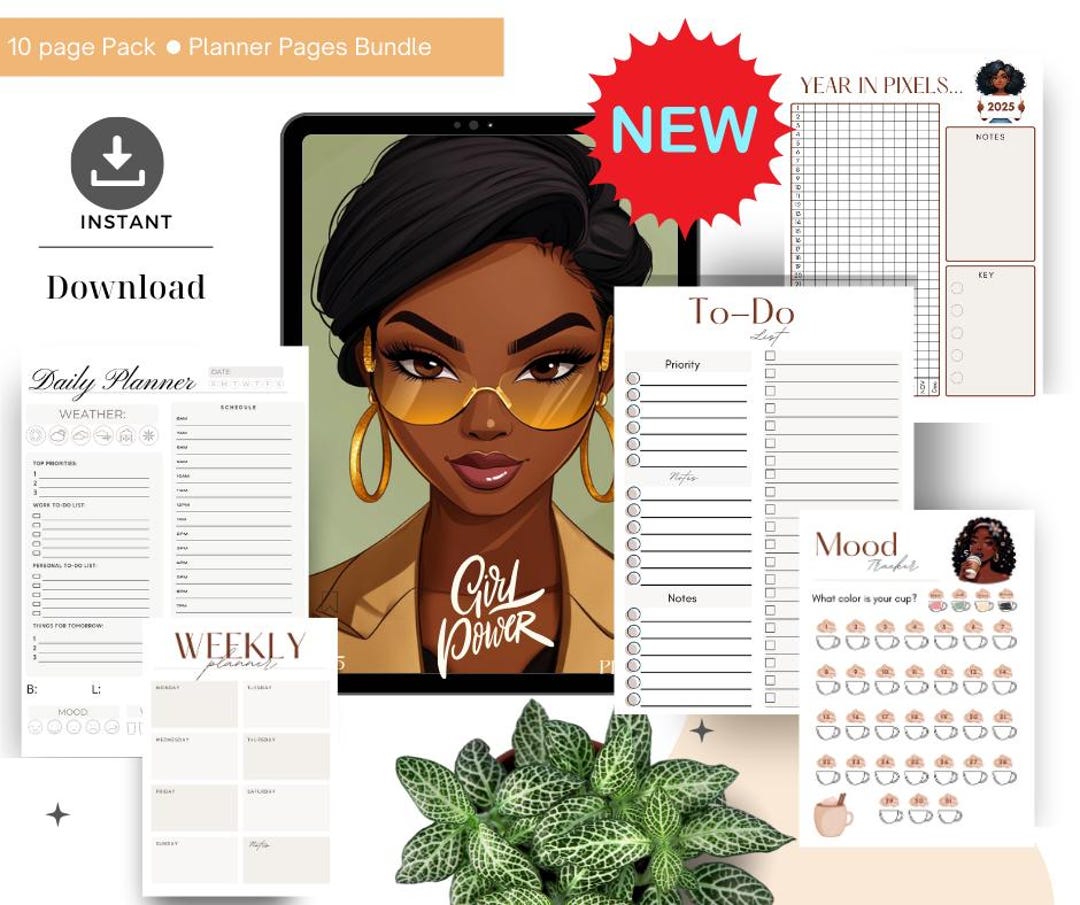 2025 Black Women Digital Planner, Daily, Weekly, Mood Tracker (PDF) - Etsy
