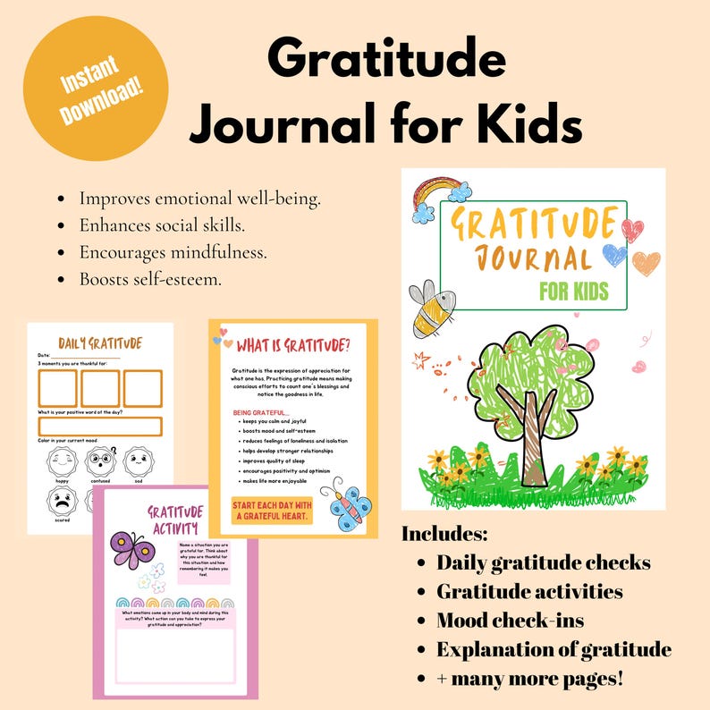 Gratitude Journal for Kids- Printable Pdf - Etsy