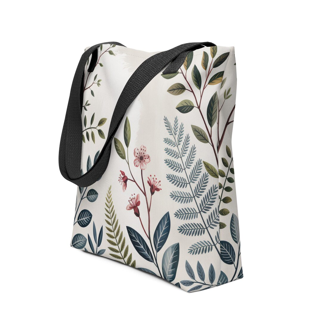 Botanical Tote Bag – Elegant Leaf and Floral Garden Design - Etsy