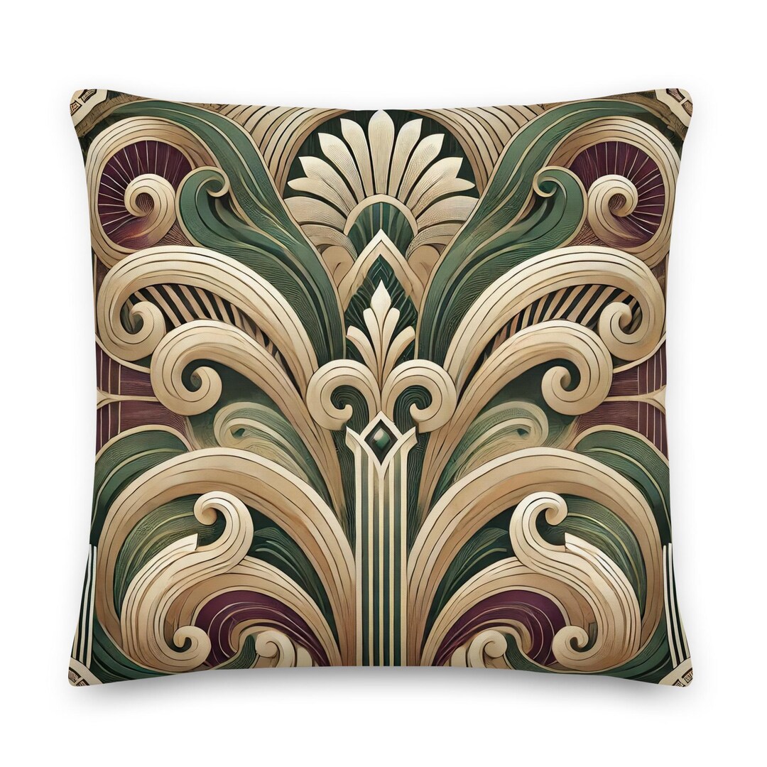 Decorative Pillow – Symmetrical Art Deco Streamline Moderne in Green ...